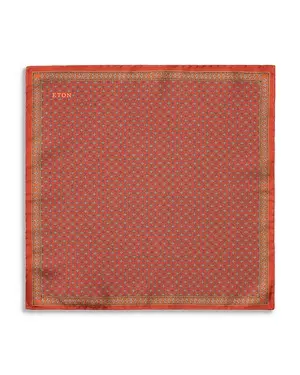 Eton Micro Floral Dyed Silk Twill Pocket Square - Medium Red