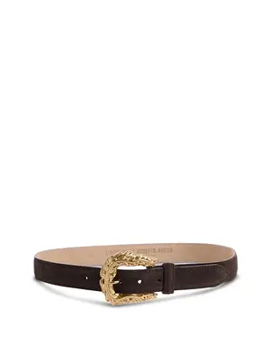 L'Agence Sedaris Feathered Buckle Suede Belt - Chocolate