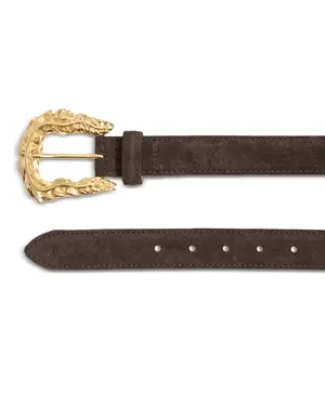 L'Agence Sedaris Feathered Buckle Suede Belt