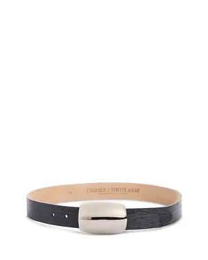 L'Agence Milou Domed Embossed Leather Belt - Black Lizard