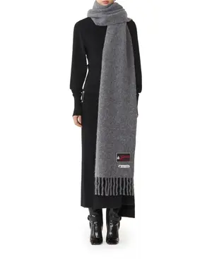 LANVIN Fringed Wool Scarf With 22 Faubourg Label