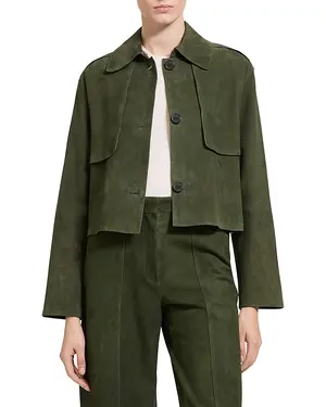 Theory Reece Cropped Leather Trench Coat - Ivy