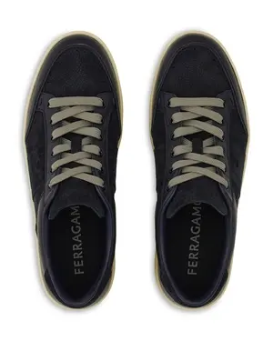 FERRAGAMO Gancini Leather Sneakers - Navy