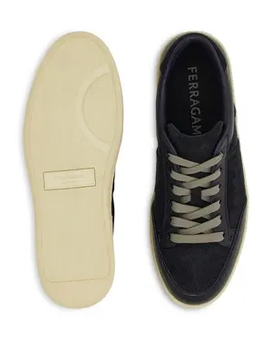 FERRAGAMO Gancini Leather Sneakers - Navy