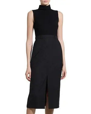 Theory Funnel Neck Sleeveless Draped Midi Dress - Black
