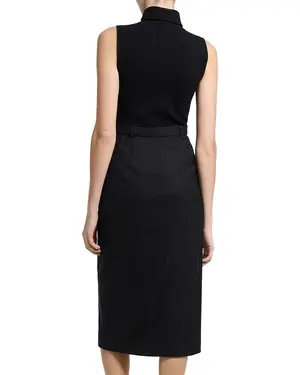Theory Funnel Neck Sleeveless Draped Midi Dress - Black