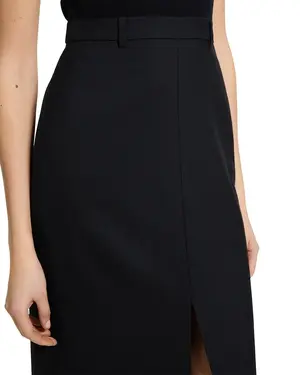 Theory Funnel Neck Sleeveless Draped Midi Dress - Black