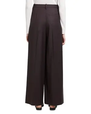 Theory Wide Leg Pleated Wool Trousers - Cacao