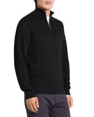 Theory Walton Cotton Quarter Zip Sweater - Black