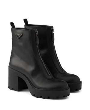 Prada Leather Ankle Boots With Zipper