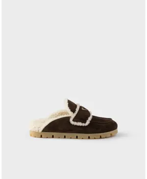 Prada Suede And Shearling Mules