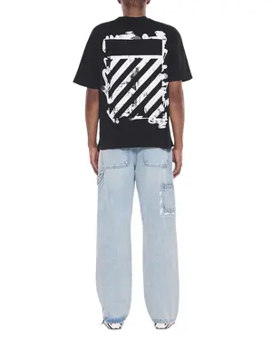 Off-White Cotton Diagonal Graphic Carpenter Jeans