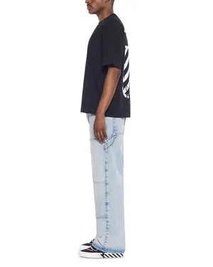 Off-White Cotton Diagonal Graphic Carpenter Jeans