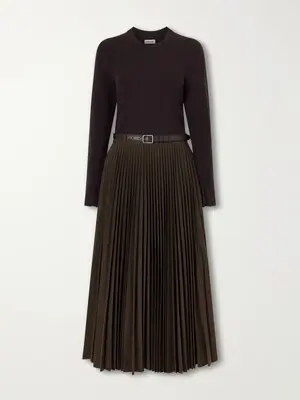 Simkhai Belted Pleated Woven Midi Dress - Brown