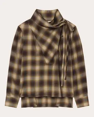 Co Plaid Asymmetric Drape Workwear Shirt