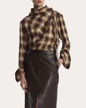 Co Plaid Asymmetric Drape Workwear Shirt