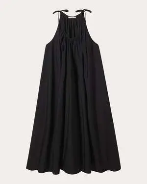 Co Tton Poplin Gathered Midi Dress - Black