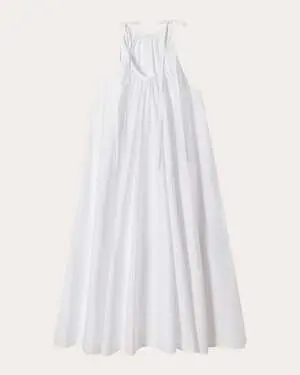 Co Tton Poplin Gathered Midi Dress - White
