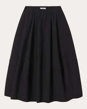 Co Tton Poplin Full Midi Skirt - Black