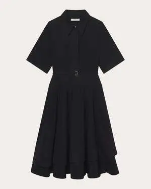 Co Tton Poplin Belted Shirt Dress - Black