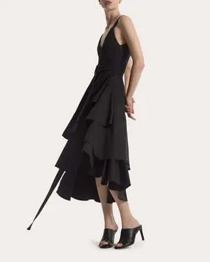 Co Tton Poplin Asymmetric Tiered Midi Dress