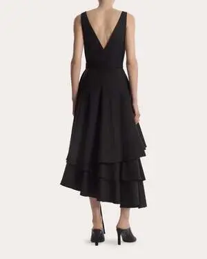 Co Tton Poplin Asymmetric Tiered Midi Dress