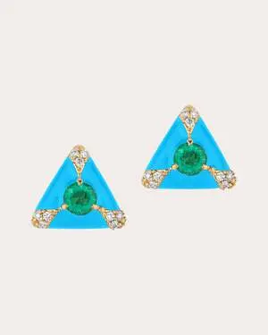 Goshwara Diamond & Emerald Queen Triangular Stud Earrings