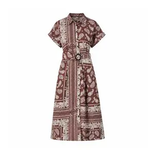 YUMI Scarf Print Midi Shirt Dress