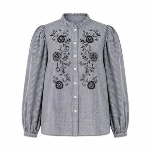 YUMI Cotton Gingham Embroidered Shirt