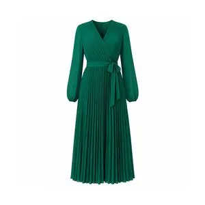 YUMI Pleated Wrap Midi Dress