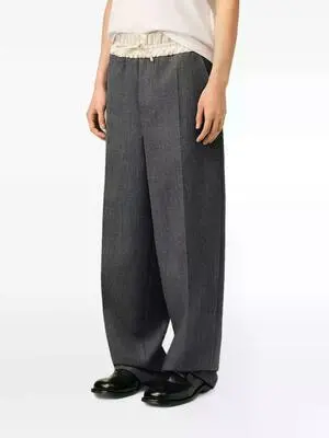 AMI Paris Elasticated-waist Wool And Satin Trousers - Grey