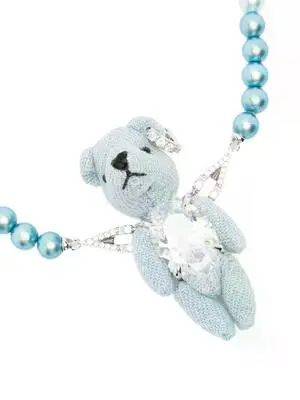 YVMIN Beaded Bear Pendant Necklace - Silver
