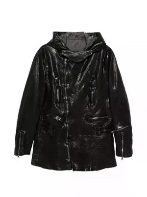Yohji Yamamoto Hooded Crinkled Leather Coat