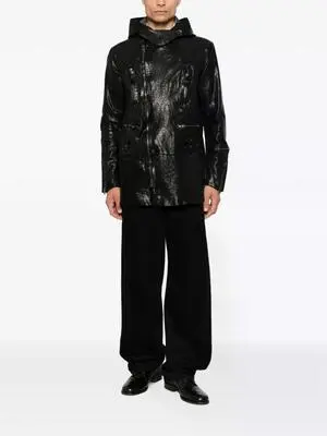 Yohji Yamamoto Hooded Crinkled Leather Coat
