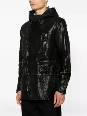 Yohji Yamamoto Hooded Crinkled Leather Coat