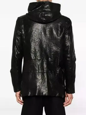 Yohji Yamamoto Hooded Crinkled Leather Coat