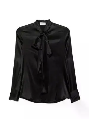 MAZZARELLI Pussy-bow Silk-satin Blouse - Black