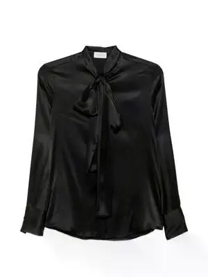 MAZZARELLI Pussy-bow Silk-satin Blouse - Black