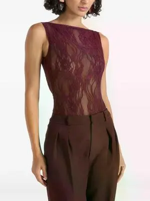 Manière De Voir Rhonda In Wine Open-back Lace Bodysuit