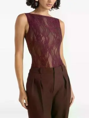 Manière De Voir Rhonda Open-back Lace Bodysuit - Red