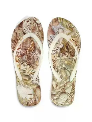 KAT MACONIE Sola Leaf-print Flip-flops - Neutrals