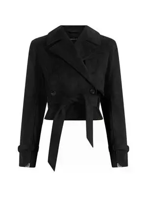 Manière De Voir Cropped Suede Belted Biker Jacket - Black