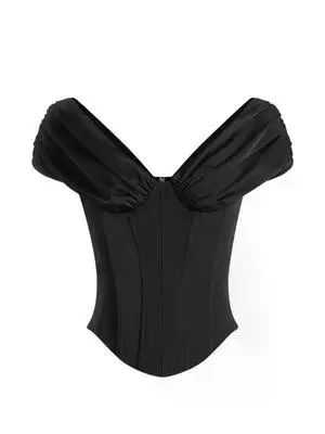 Manière De Voir Off-shoulder Pleated Corset Top - Black