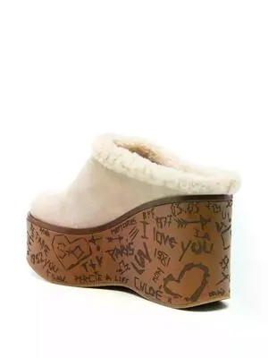 Chloé Maxime Shearling-trim Wedge Mules - Neutrals