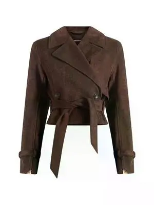 Manière De Voir Manière De Sain Poppy Cropped Suede Belted Biker Jacket - Brown