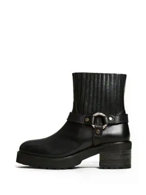 TWINSET Leather Short Biker Boots With Ring