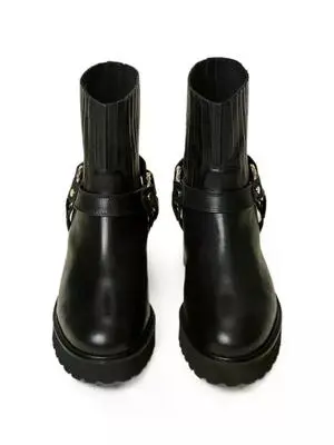 TWINSET Leather Short Biker Boots With Ring