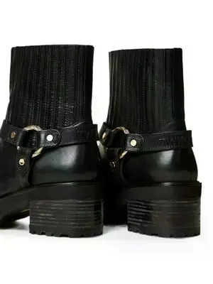 TWINSET Leather Short Biker Boots With Ring