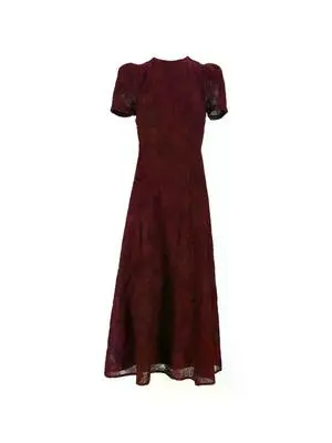 ROTATE BY BIRGER CHRISTENSEN Flower Mesh Flared Dress Bordeaux