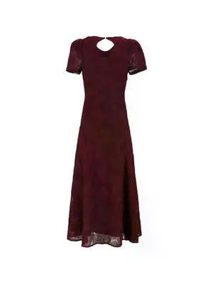 ROTATE BY BIRGER CHRISTENSEN Flower Mesh Flared Dress Bordeaux